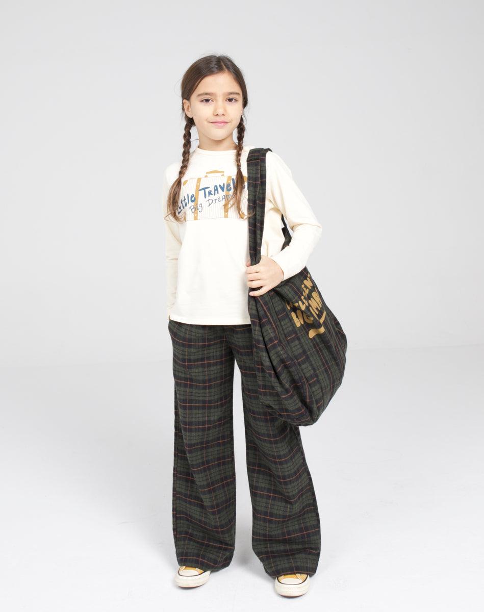 Green & black wide-leg checked trousers – Little Talents